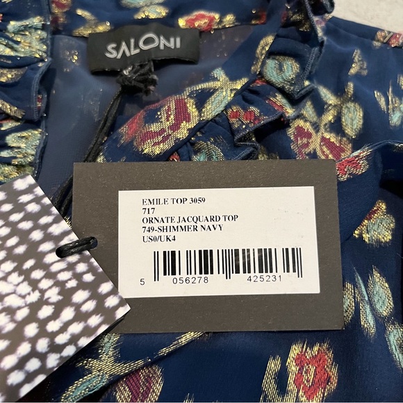 SALONI | Tops | Saloni Nwt Emile Ornate Jacquard Top In Shimmer Navy ...